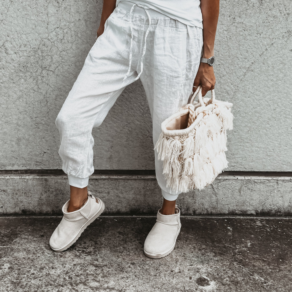 White LINEN ULTIMATE joggers *NEW* – Lucy Dodwell