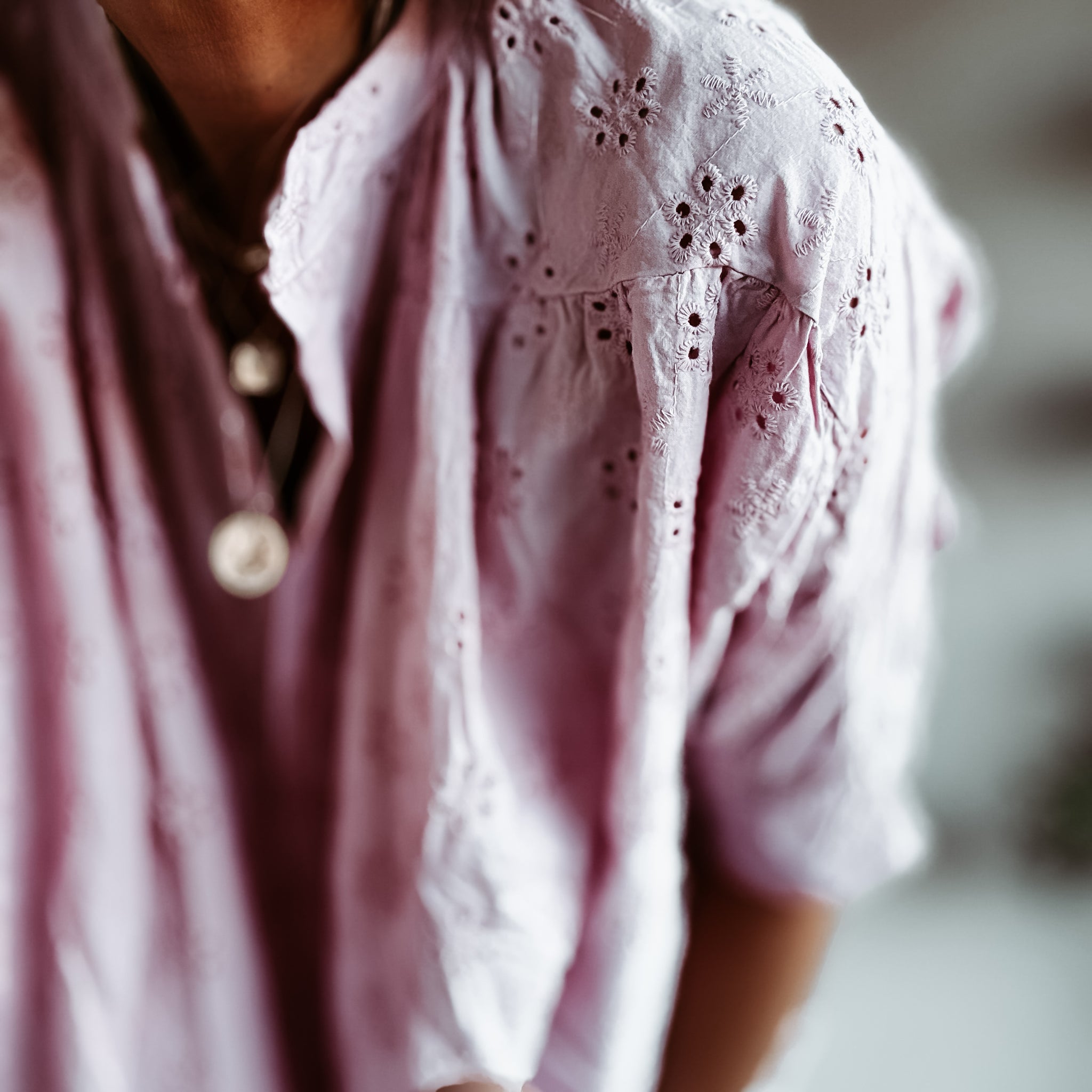 Dusty pink Pompano Broderie floaty Blouse *NEW* – Lucy Dodwell